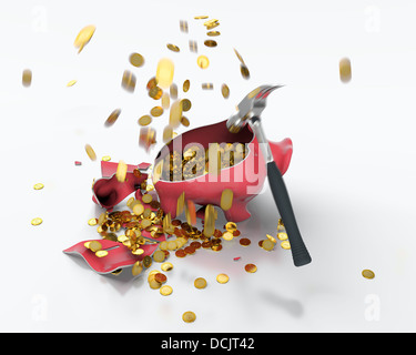 broken piggy Bank with money Stock Photo - Alamy