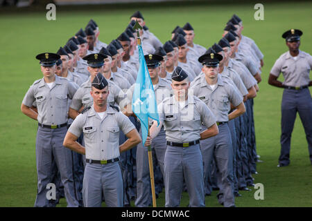 Citadel freshmen known as knobs line up as they spend their first day ...