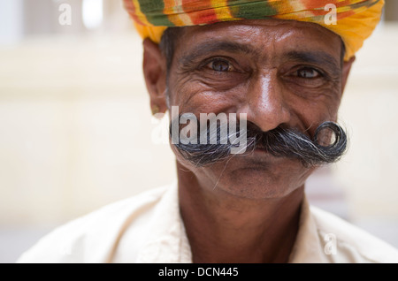 Indian man with fantastic mustache and turban at Meherangarh Fort ...