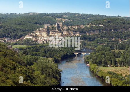 Chateau de Beynac, village of Beynac-et-Cazenac, aerial view from ...