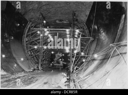 Side-wall concrete forms in place in diversion tunnel No. 2. View from ...