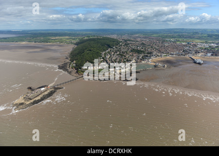 aerial view of Marine Lake at Weston-super-Mare with Weston Bay in the ...