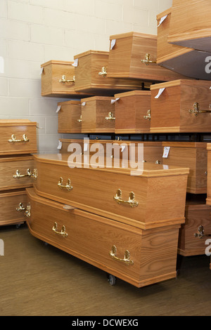 Wooden Coffins in storage Stock Photo - Alamy