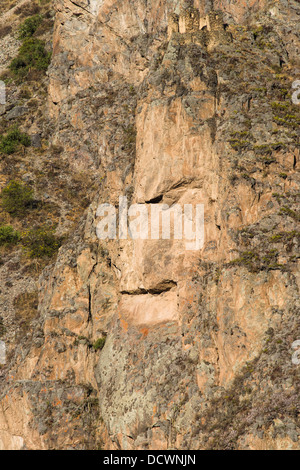 Rock face of Inca God in Ollantaytambo ruins Stock Photo - Alamy