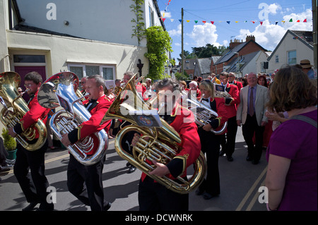 Brass band leads the Lympstone Furry Dance, Devon, UK Stock Photo - Alamy