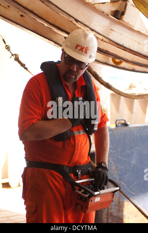 Gun Mechanics working on Seismic Air guns at Gun Deck in the seismic ...