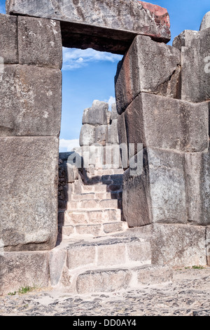 Sacsaywaman Inca ruins: view of the massive zig zag stone wall ...