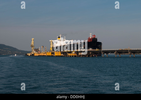 tanker vessel moored at TEBAR oil terminal offloading loading offshore ...