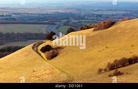 The M40 Junction 6 looking north west snaking through the Aston Rowant ...