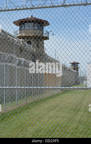 American maximum security prison guard tower and perimeter wall. Tower ...