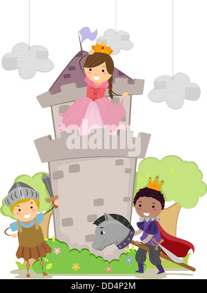 Stickman Illustration of Children Role Playing as a Prince and a ...