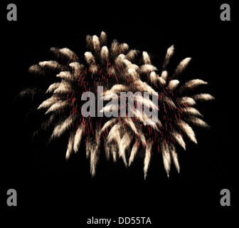 A vertical shot of exploding colorful fireworks in a dark night sky ...