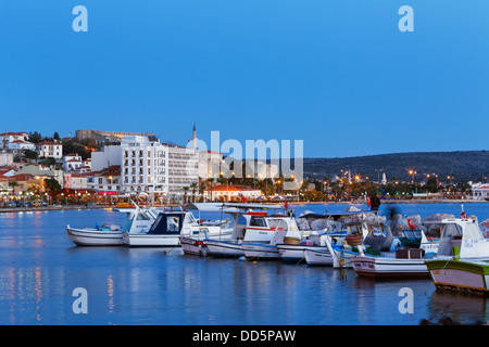 Turkey, Cesme, View of fishing harbour at dusk Stock Photo - Alamy