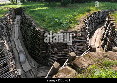 German First World War One trench showing fire step, wooden duckboards ...