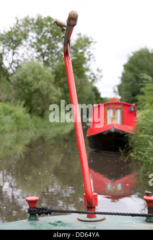 The Tiller handle of a narrow boat (barge), shallow depth of field with ...