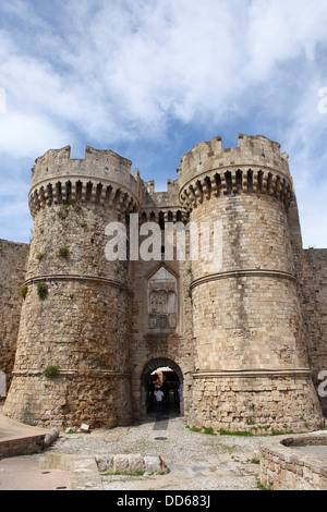 Marine Gate, entrance to medieval city of Rhodes, Greece Stock Photo ...