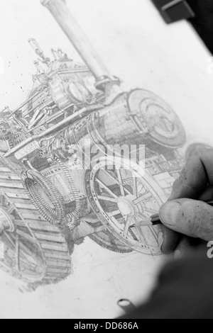 Artist sketching a steam engine Stock Photo - Alamy