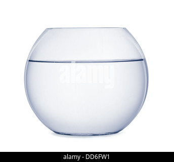 Empty fish bowl with blue water isolated on white Stock Photo - Alamy