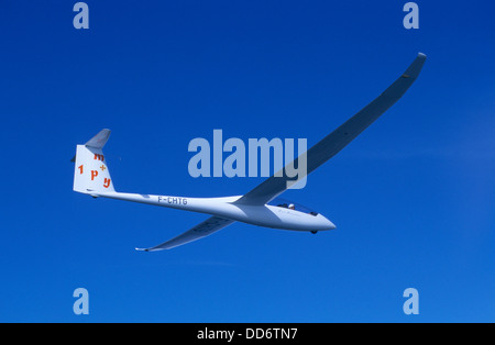 Aerial view of glider plane Duo Discus flying near aerodrome of Vinon ...