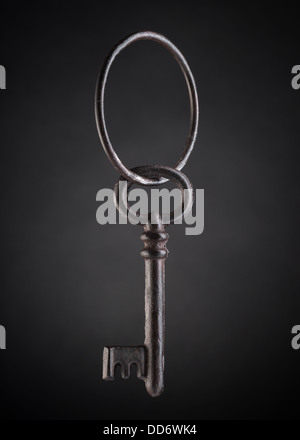 Skeleton Key on an old hotel room tag with old world coins flat lay ...
