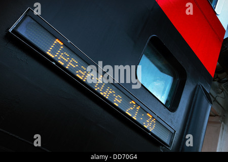 Information board or sign about ferry departures to the Swedish city of ...