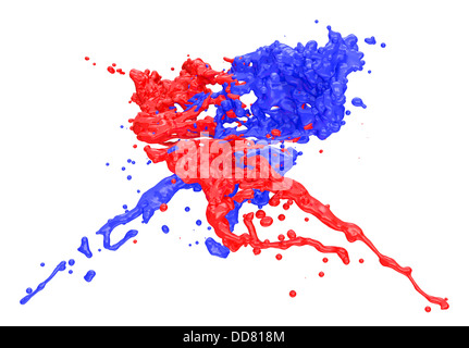 blue and red color splashes collide - isolated on white Stock Photo - Alamy