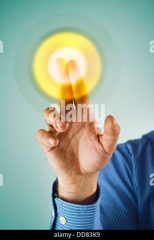 Enter - Businessman hand pressing button on touch screen interface ...