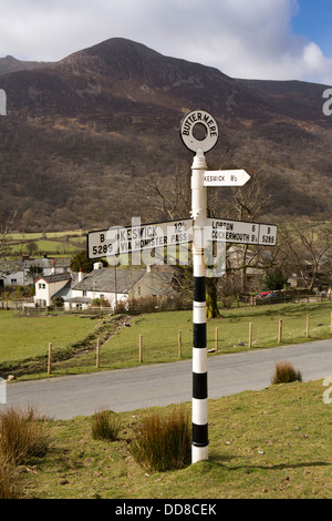 road sign to Keswick Honister pass Cockermouth at Buttermere in Lake ...