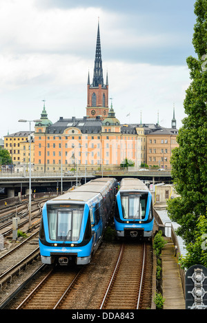 Sweden, Stockholm underground metro tunnelbana station T-Centralen blue ...