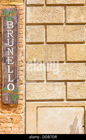 Tuscany, Italy. Signboard with the famous Brunello wine written on ...