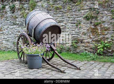old wine barrel with wheels Stock Photo - Alamy