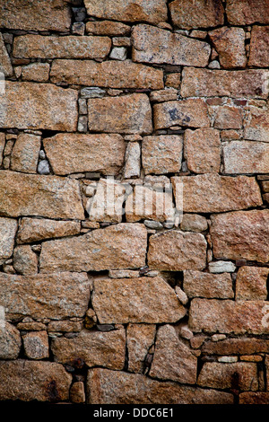 Close-up of a stone build Cornish hedge. Ideal for use as a background ...