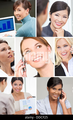 Beautiful business people are using computers while working in office ...