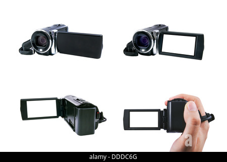 Front view of camcorder with view screen, isolated on white background ...