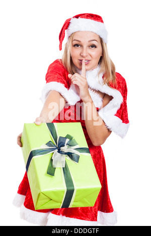 Secret, quiet and santa with christmas gift sack for silent holiday ...