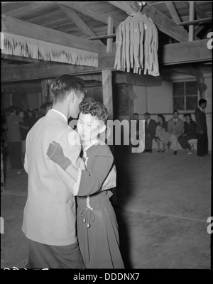 A historical photograph showing the Gila River Relocation Center in ...