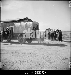 A historical photograph showing the Gila River Relocation Center in ...
