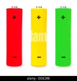 AA alkaline batteries in different colors isolated on white, set Stock ...