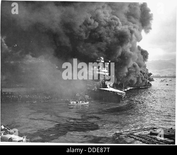 This naval photograph captures the Japanese attack on Pearl Harbor ...