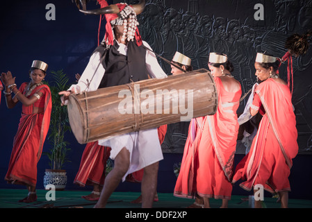 Tribal dance ; bison horn maria tribe dancing ; Bastar ; Chhattisgarh ...