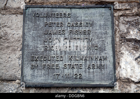Plaque with names of volunteers executed in the yard at Kilmainham Gaol ...