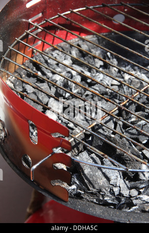 Small round charcoal grill ready for grilling at the summer picnic ...