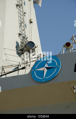 Nato sign on Spanish frigate F103 BLAS DE LEZO in the port of Malaga in ...