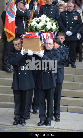 Bury, Lancs, UK. 3rd September 2013. Funeral of firefighter Stephen ...