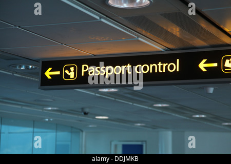 Passport control sign. Gatwick Airport, London, UK. December 2021 Stock ...