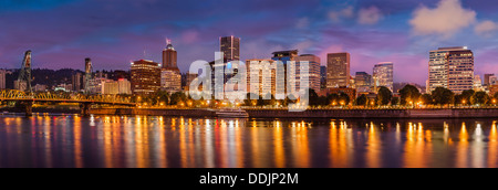 Portland Oregon Downtown Waterfront Skyline Reflection Panorama Stock ...