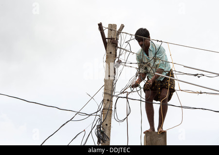 Tangled power cables on a power pole, Kochi, Kochi, India Stock Photo ...