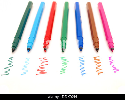 Color felt-tip pens on a white background Stock Photo - Alamy