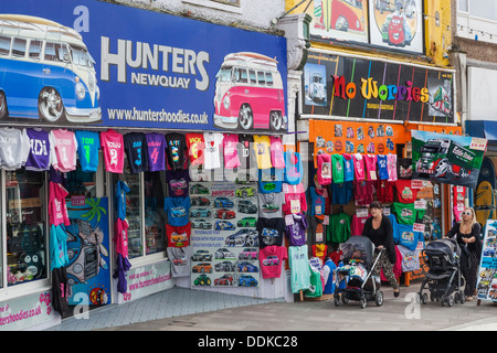 England, Cornwall, Newquay, Colourful Shops in Town Centre Stock Photo ...