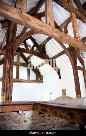 Interior photo of original roof trusses / beams of Penarth Fawr ...
